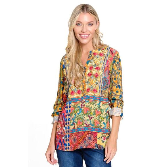 John Mark | Tops | John Mark Womens Large Yellow Spice Floral Bohemian ...